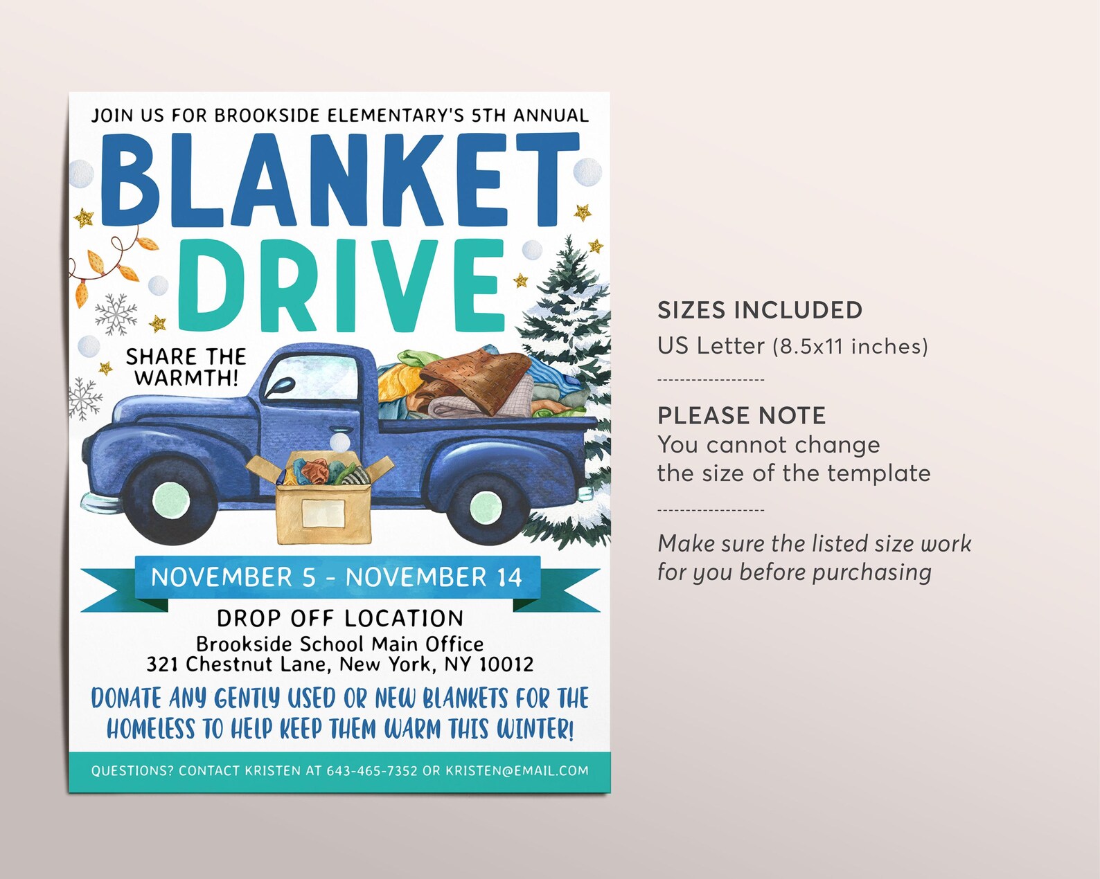 Blanket Drive Flyer Editable Template, Holiday Blanket Donation ...