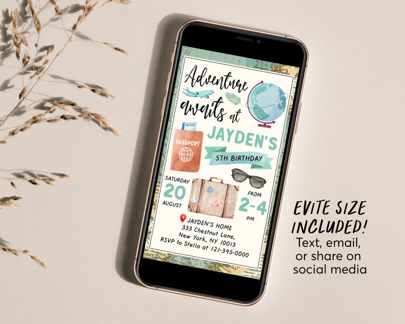 Adventure Awaits Travel Birthday Party Invitation Editable - Etsy