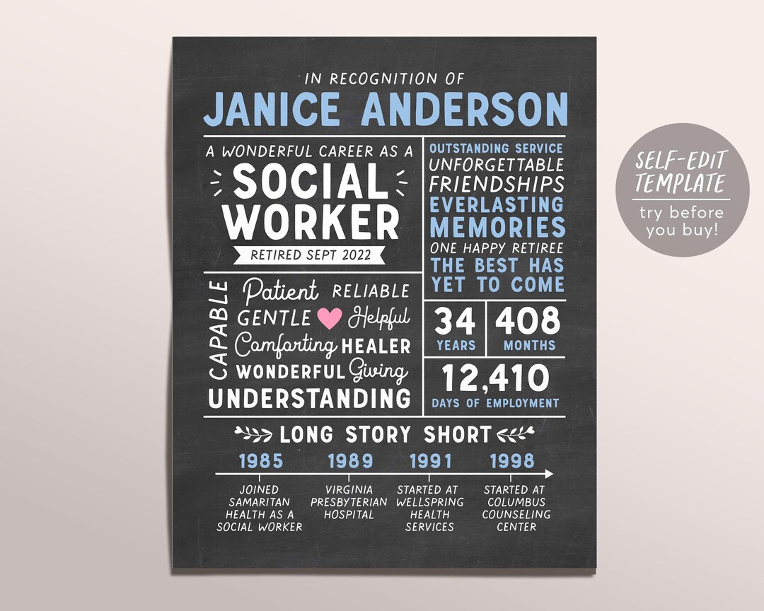 Retirement Gift for Social Worker Editable Template , Retirement Gifts ...