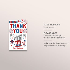 4th of July Birthday Party Thank You Tags Editable Template, Patriotic ...