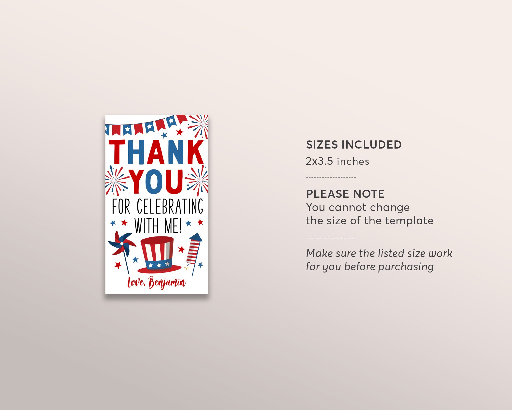 4th of July Birthday Party Thank You Tags Editable Template, Patriotic ...