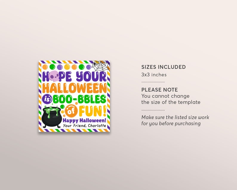 Happy Halloween Bubble Boo-bble Favor Tags Editable Template, Kids Non ...