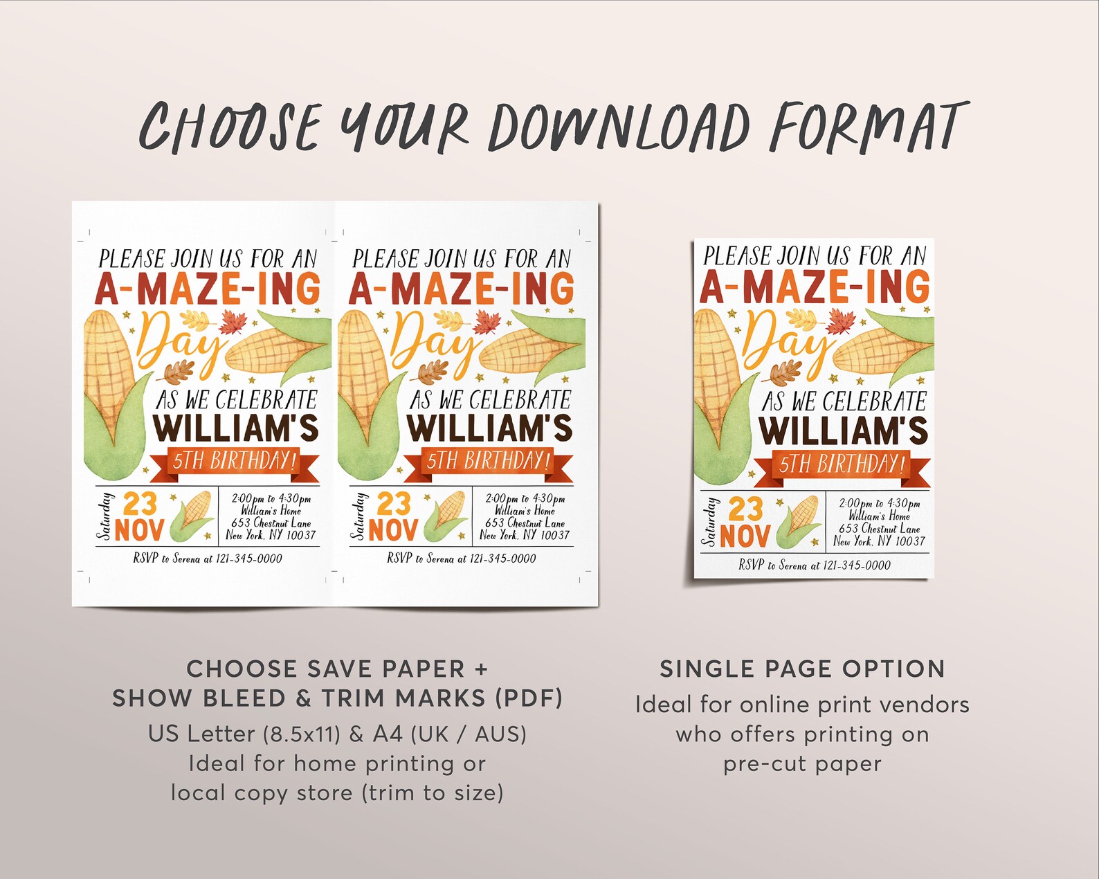 Corn Maze Birthday Invitation Editable Template, Kids Corn Field Autumn ...