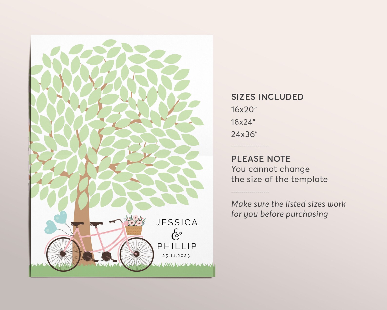 Editable Tree Wedding Guest Book Alternative Template, Tandem Bike ...