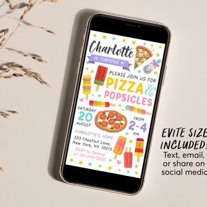 Pizza and Popsicles Birthday Party Invitation Editable Template, Pizza ...