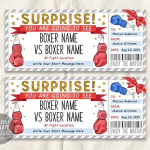 Boxing Ticket Gift Editable Template, Surprise Boxing Match Fight ...