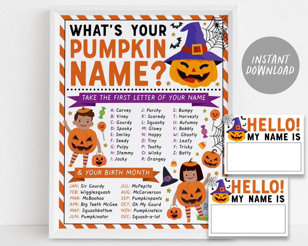 What's Your Pumpkin Name Game, Pumpkin Carving Party Activity With Name ...