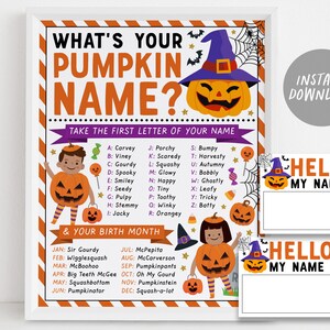 What's Your Pumpkin Name Game, Pumpkin Carving Party Activity With Name ...