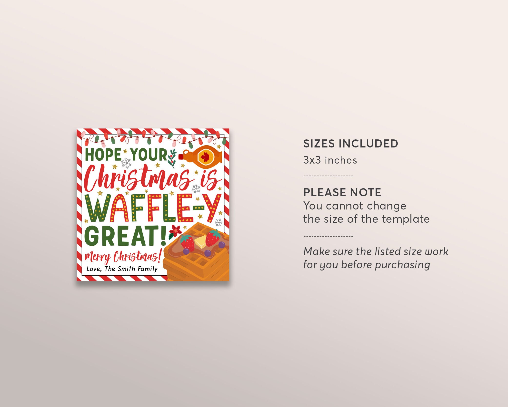 Waffle Christmas Gift Tag Editable Template, Hope Your Christmas is ...
