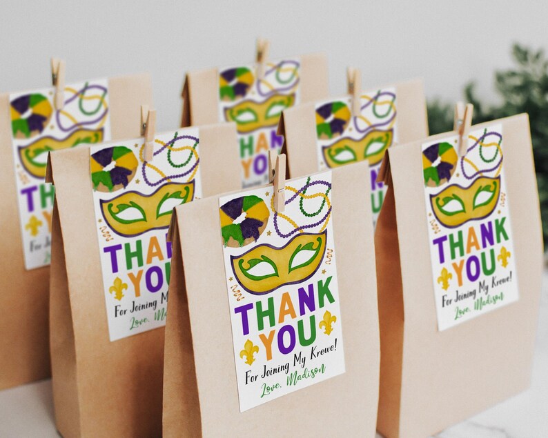Mardi Gras Birthday Party Favor Tags Editable Template, Fat Tuesday ...