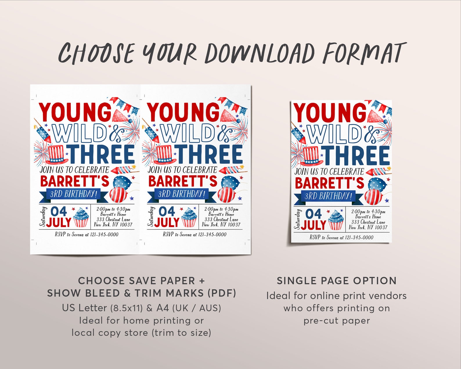 4th of July 3rd Birthday Invitation Editable Template, Young Wild and ...