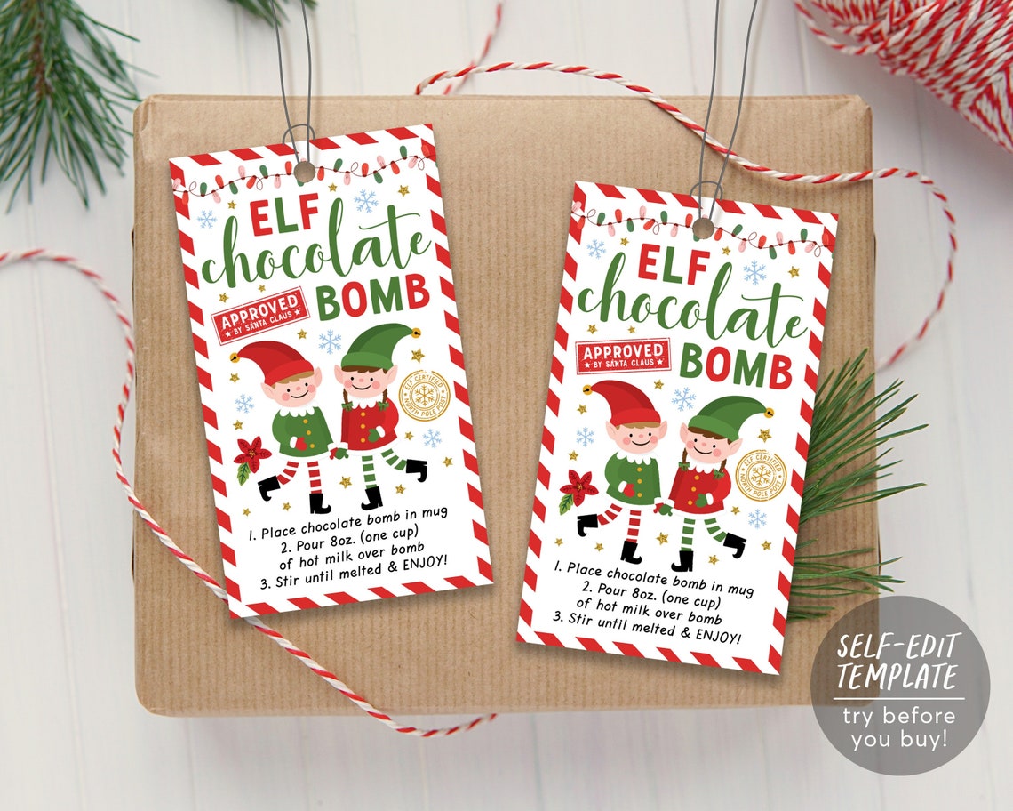 Elf Hot Chocolate Bomb Tags Editable Template Elves Hot Cocoa - Etsy