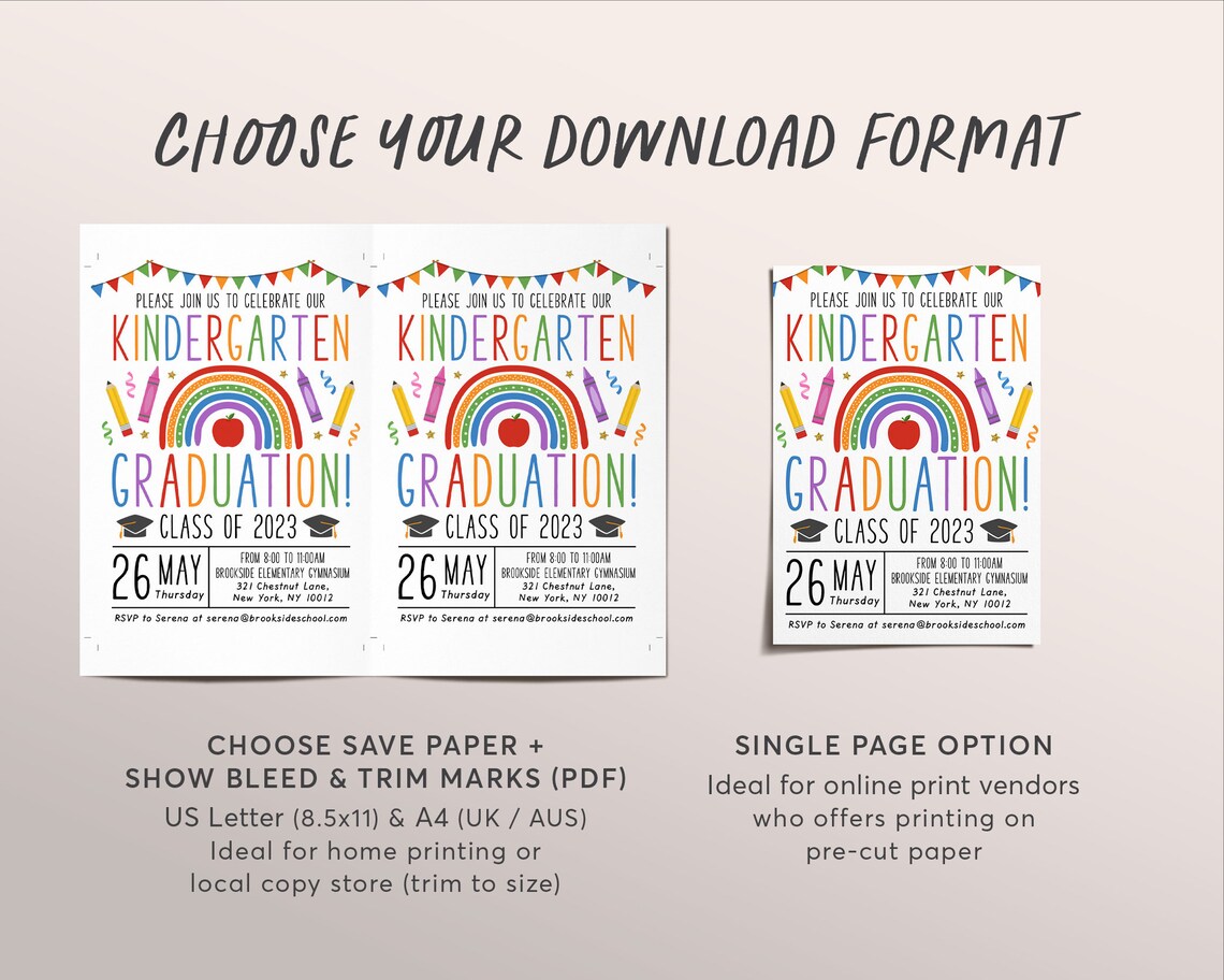 Kindergarten Graduation Invitation Editable Template, Preschool Class ...