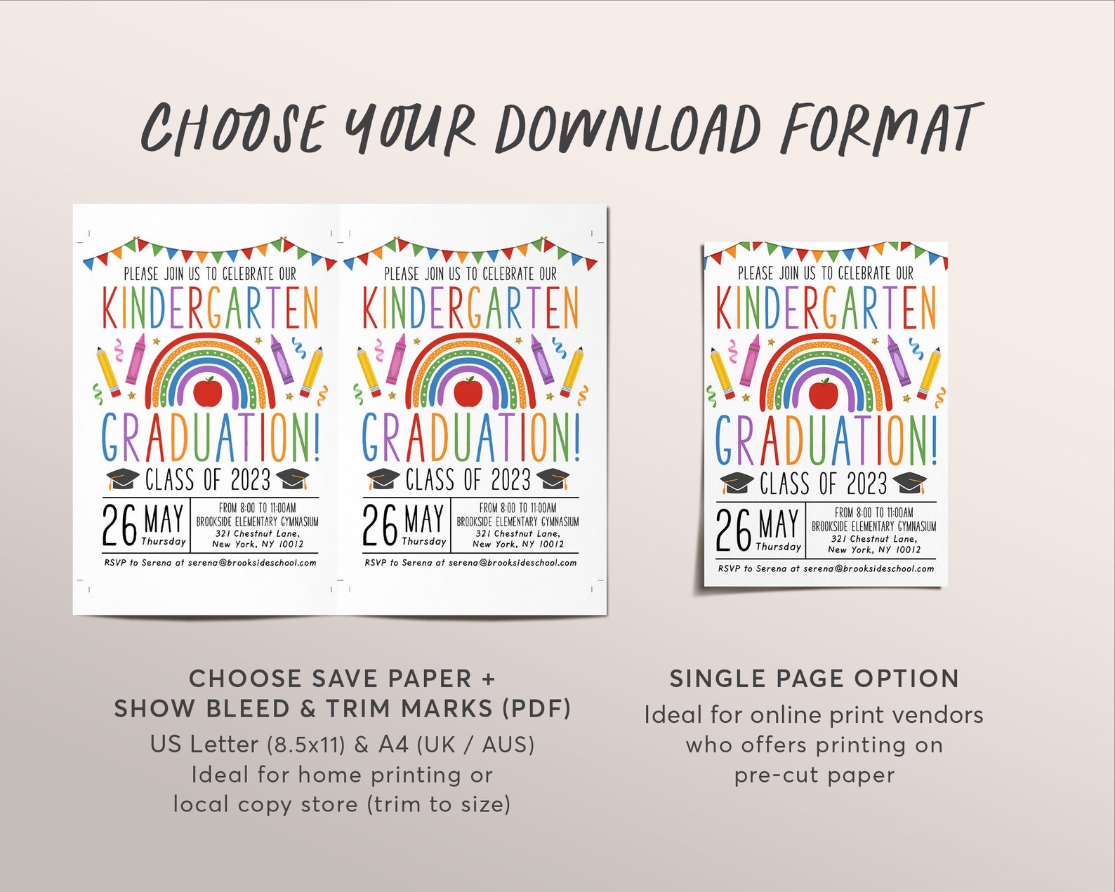 Kindergarten Graduation Invitation Editable Template, Preschool Class ...