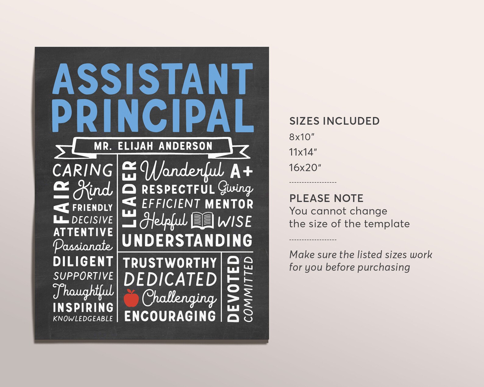 Editable Assistant Principal Chalkboard Gift Print Template ...