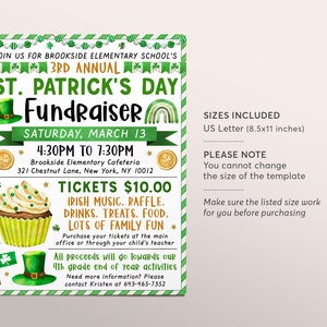 St. Patricks Day Fundraiser Flyer Editable Template, Saint Pattys Day ...