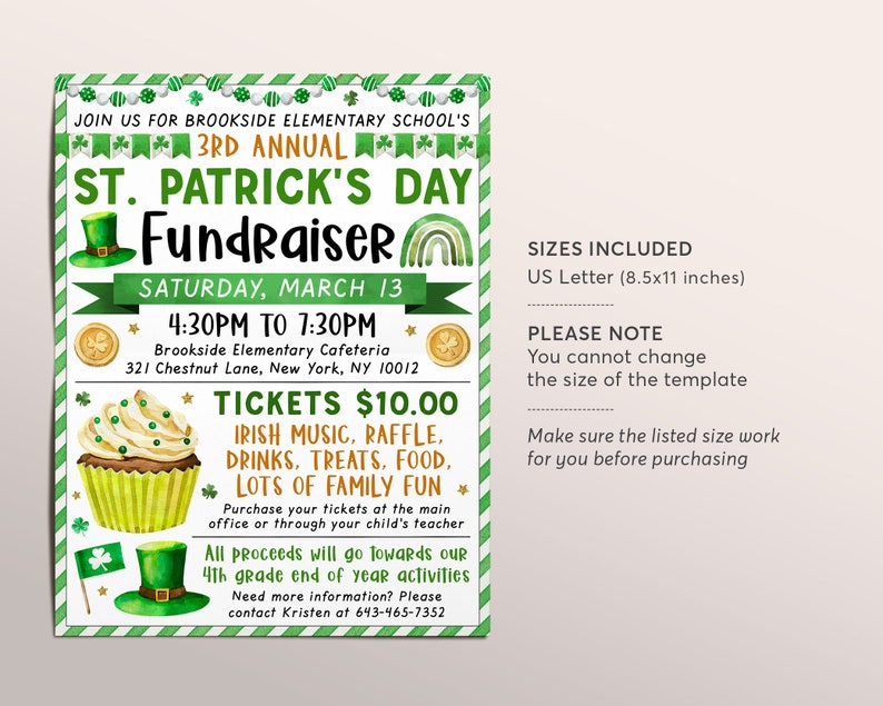 St. Patricks Day Fundraiser Flyer Editable Template, Saint Pattys Day ...