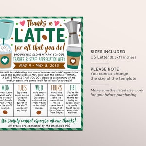 Coffee Theme Teacher Staff Appreciation Week Itinerary Flyer Editable ...