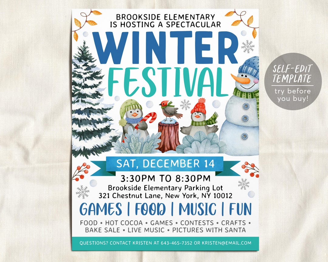 Winter Festival Flyer Editable Template, Holiday Festival Fundraiser ...