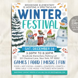 Winter Festival Flyer Editable Template, Holiday Festival Fundraiser ...