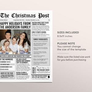 Christmas Family Newspaper Editable Template, Year in Review Newsletter ...