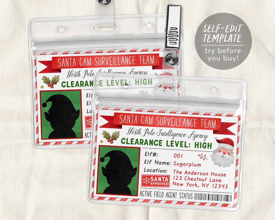 Elf ID Card Editable Template, Lost Elf License, Santa Cam Security ...