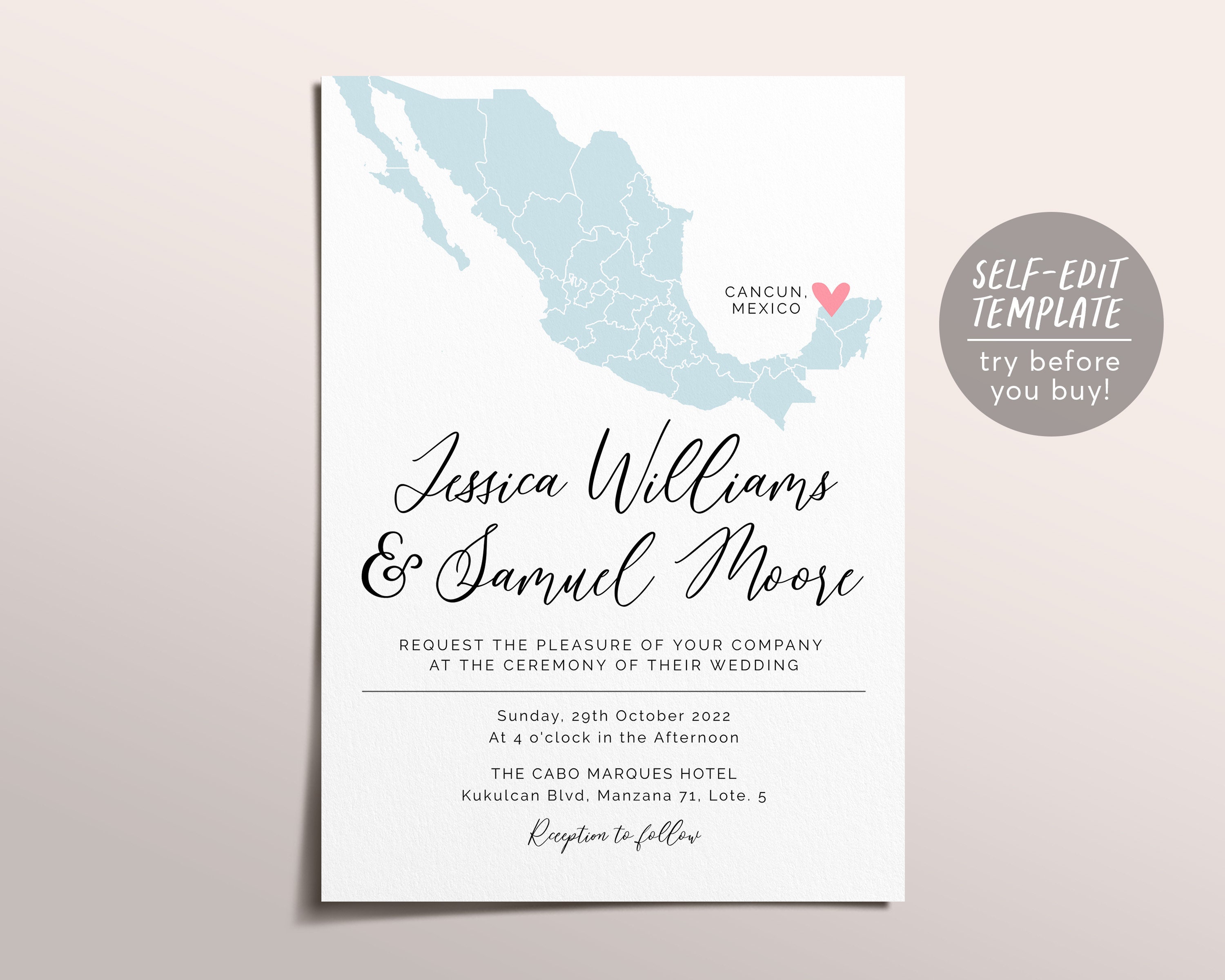 Editable Mexico Map Wedding Invitation Suite Template - Etsy Canada