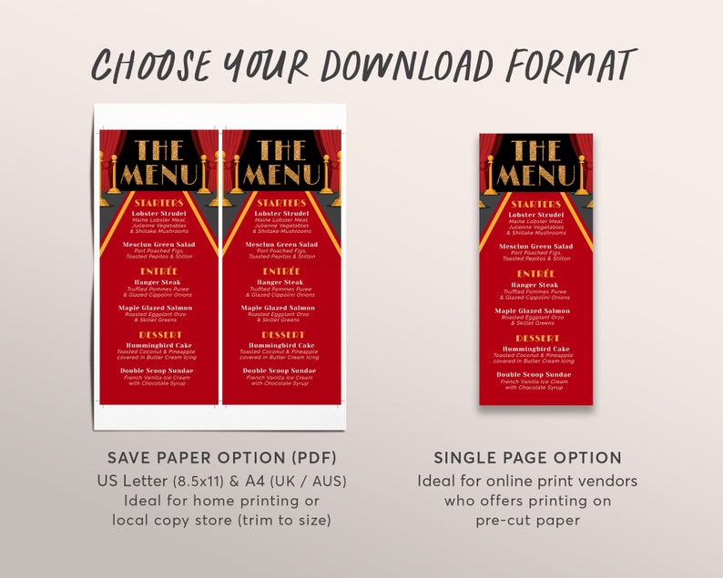 Red Carpet Dinner Menu Editable Template, Hollywood VIP Pass Sweet ...
