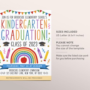 Kindergarten Graduation Invitation Flyer Editable Template, Preschool ...