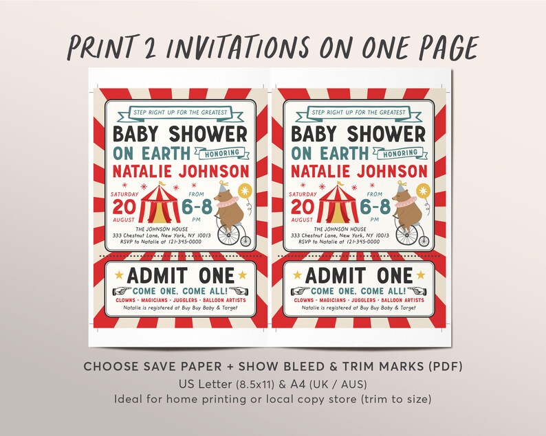 Editable Circus Baby Shower Invitation Template, Carnival Fair Vintage ...