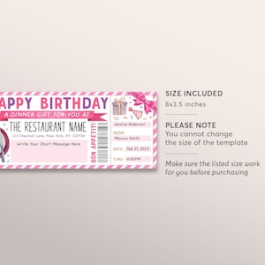 Birthday Restaurant Gift Voucher Editable Template, Surprise Dinner ...