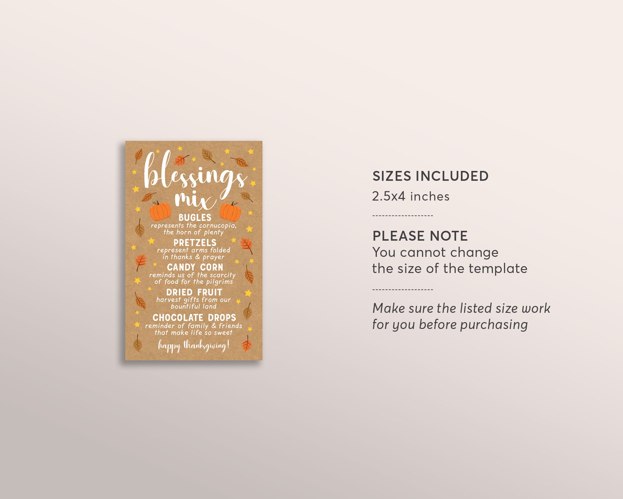 Printable Blessings Mix Gift Tag Editable Template, Thanksgiving Treat ...