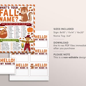 What's Your Fall Name Game With Name Tags and Sign, Fall Party Activity ...