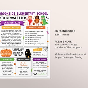October PTO PTA Newsletter Flyer Editable Template, Back to School ...