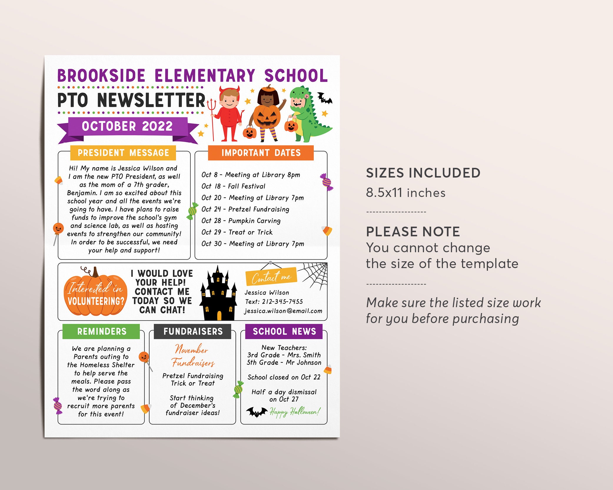 October PTO PTA Newsletter Flyer Editable Template, Back to School ...