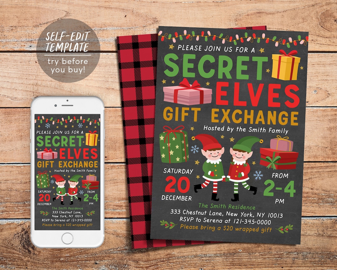 Secret Elves Gift Exchange Invitation Editable Template, Secret Elf ...