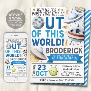 Outer Space Aliens Birthday Invitation Editable Template, Boy Out of ...
