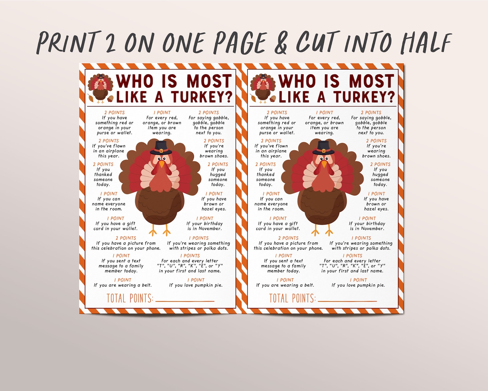 Thanksgiving Game Who is Most Like the Turkey Printable, Fall ...