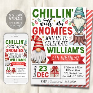 Gnome Birthday Invitation Editable Template, Kids Chillin' With My ...