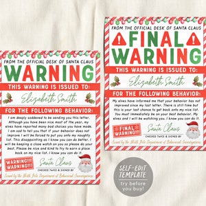 Santa Final Warning Letter Editable Template, Official Desk of Santa ...