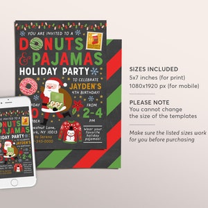 Donuts and Pajamas Party Invitation Editable Template, Holiday Brunch ...