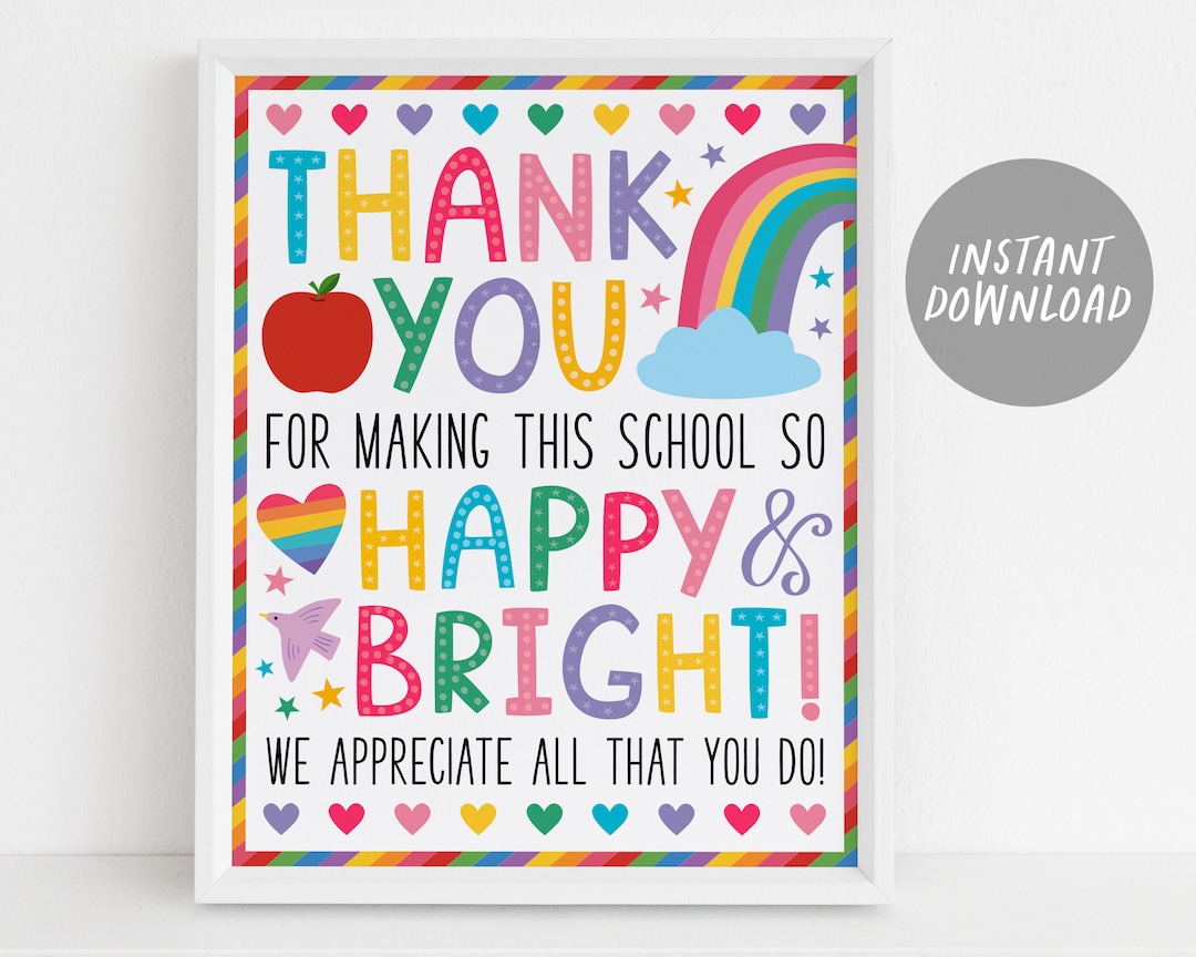 Rainbow Thank You Appreciation Week Sign Poster Printable, Thank You ...