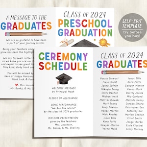Preschool Graduation Program Editable Template, Pre-k Ceremony Program ...