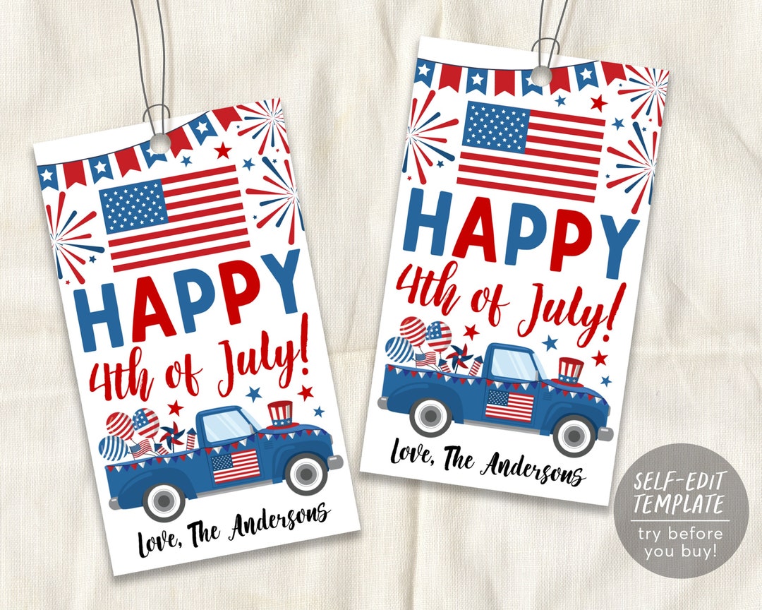 4th of July Favor Tags Editable Template, Patriotic Fourth of July ...