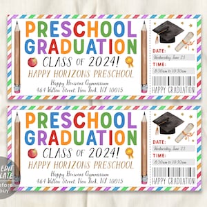 Preschool Graduation Ceremony Ticket Editable Template, Class Grad ...