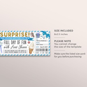 Fun Day Ticket Editable Template, Surprise Day of Fun With Aunt Gift ...