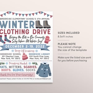 Winter Clothing Drive Flyer Editable Template, Charity Church ...