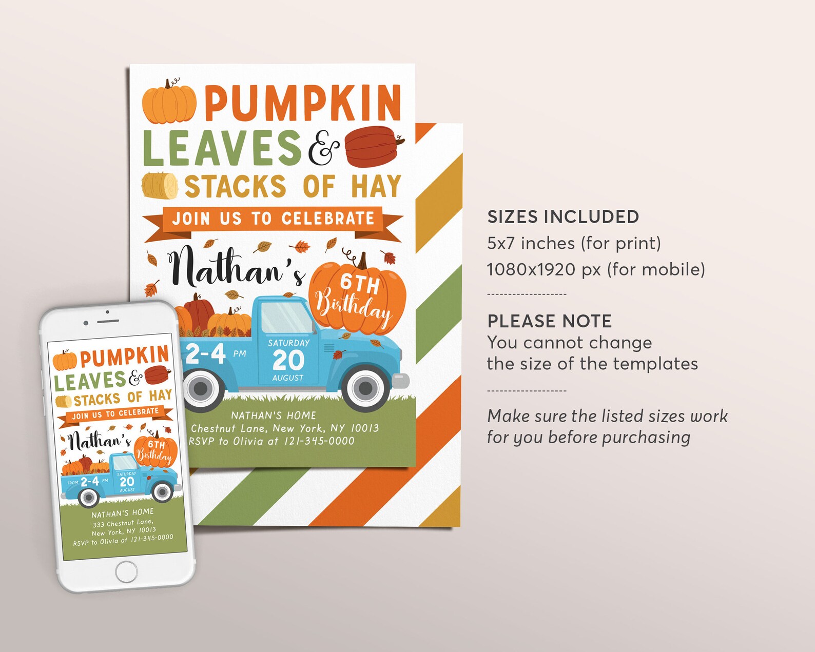 Fall Pumpkin Truck Birthday Invitation Editable Template Boy - Etsy