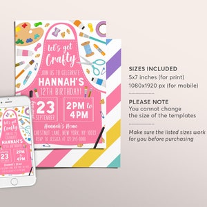 Craft Birthday Party Invitation Editable Template, Summer Craft Art ...