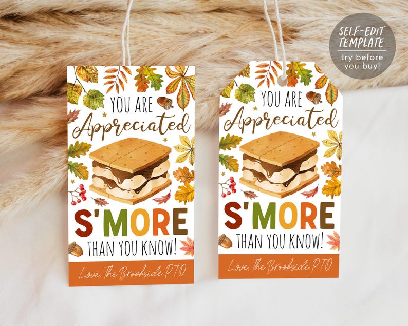 Fall S'mores Gift Tag Editable Template, Appreciated Smore Than You ...
